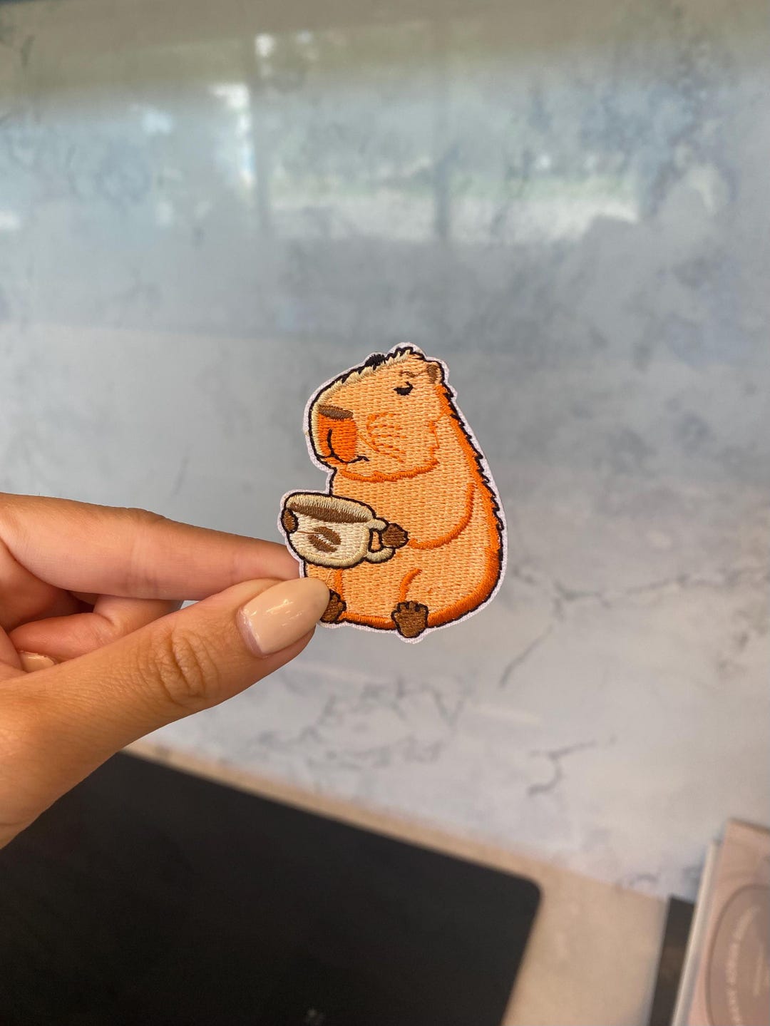 Capybara With Coffee Embroidery Patch - Iron On, Sew On, Animal Patch ...