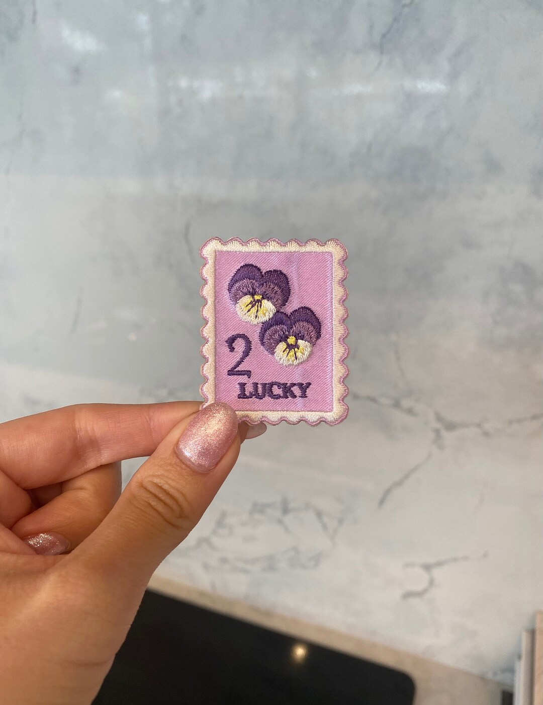 Purple Lucky Vintage Postage Stamp Embroidery Patch - Iron On, Sew On ...