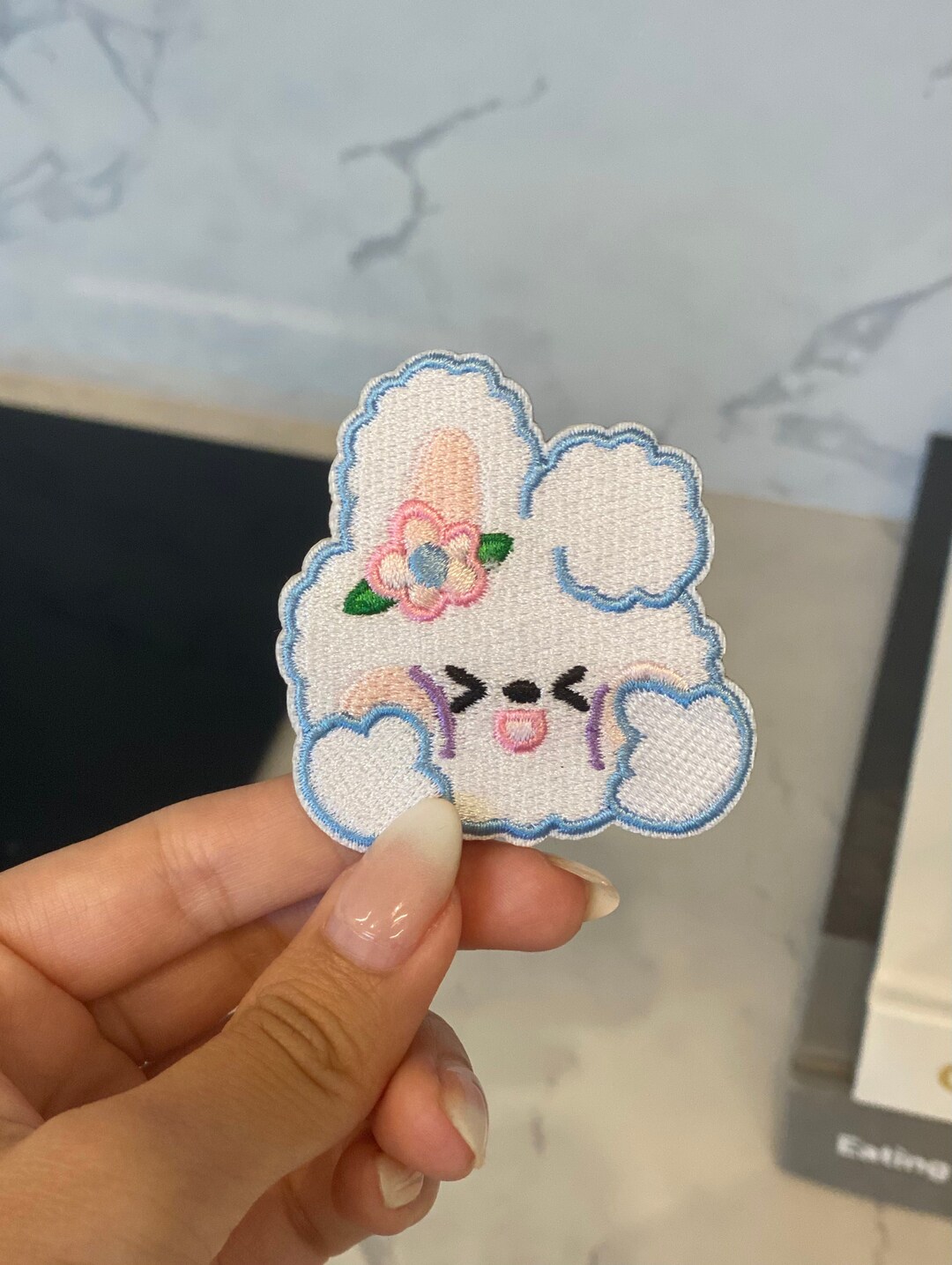 Bunny/rabbit With Flower Clip Embroidery Patch - Adhesive Stick On - Etsy