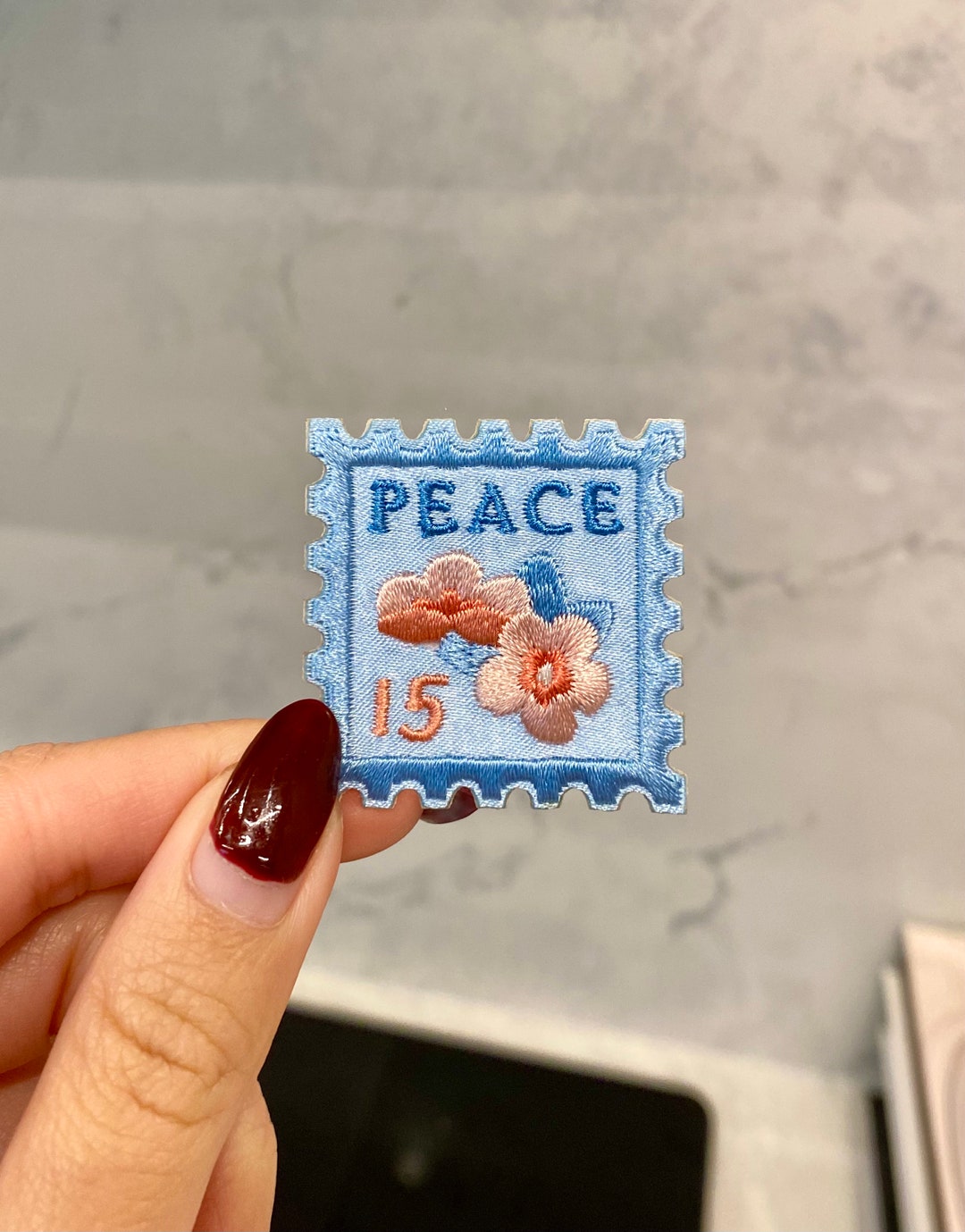 Vintage Blue Peace Postage Floral Stamp Embroidery Patch Iron On, Sew ...