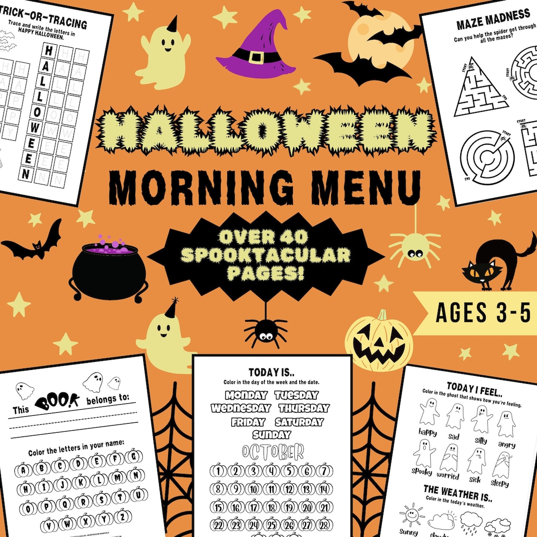 Halloween Morning Menu Pages | Preschool Morning Menu | Preschool ...