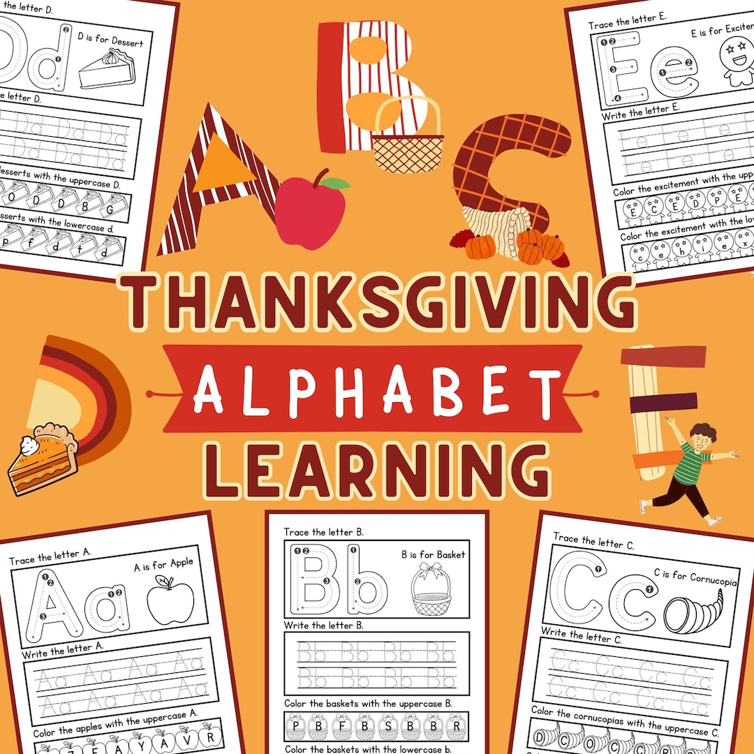 Thanksgiving Alphabet Worksheets | Fall Alphabet Learning | Tracing and ...