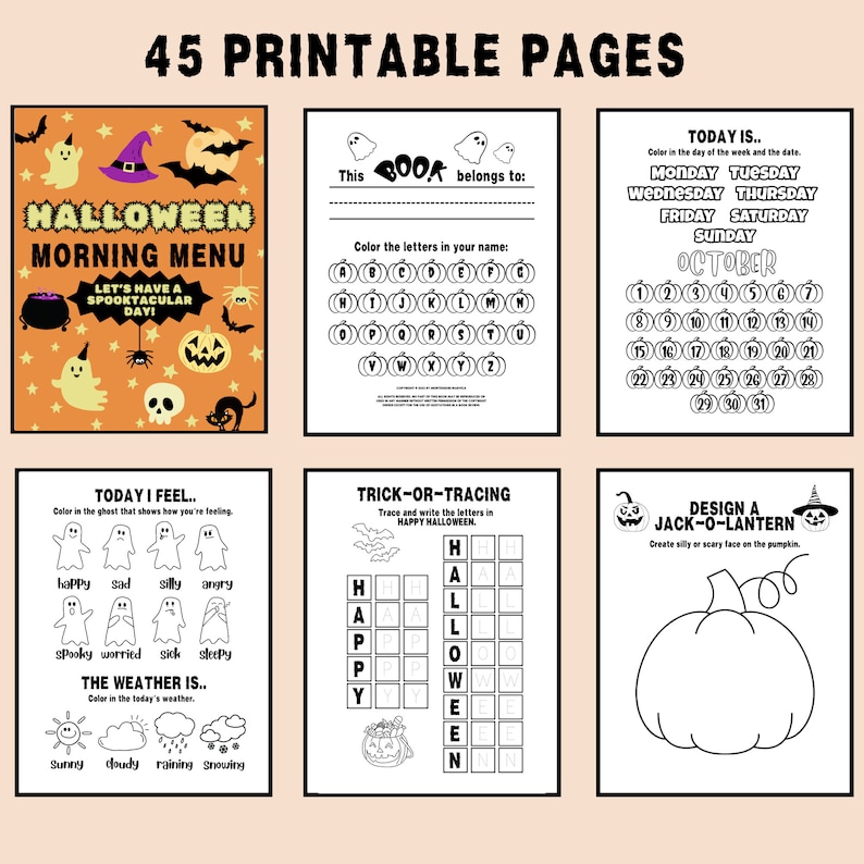 Halloween Morning Menu Pages | Preschool Morning Menu | Preschool ...