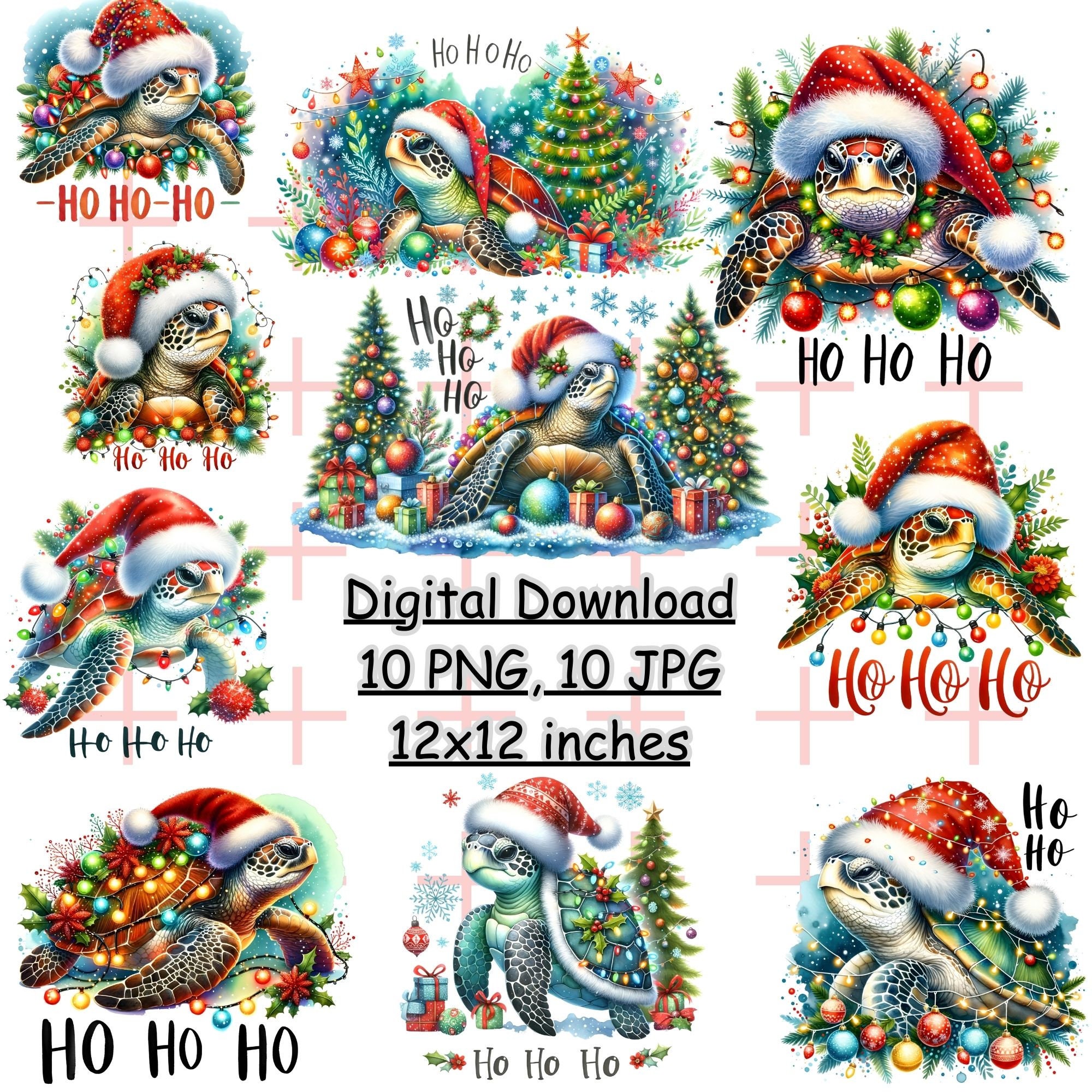 Sea Turtle Christmas Clipart Bundle: Santa Turtle PNG (digital Download ...