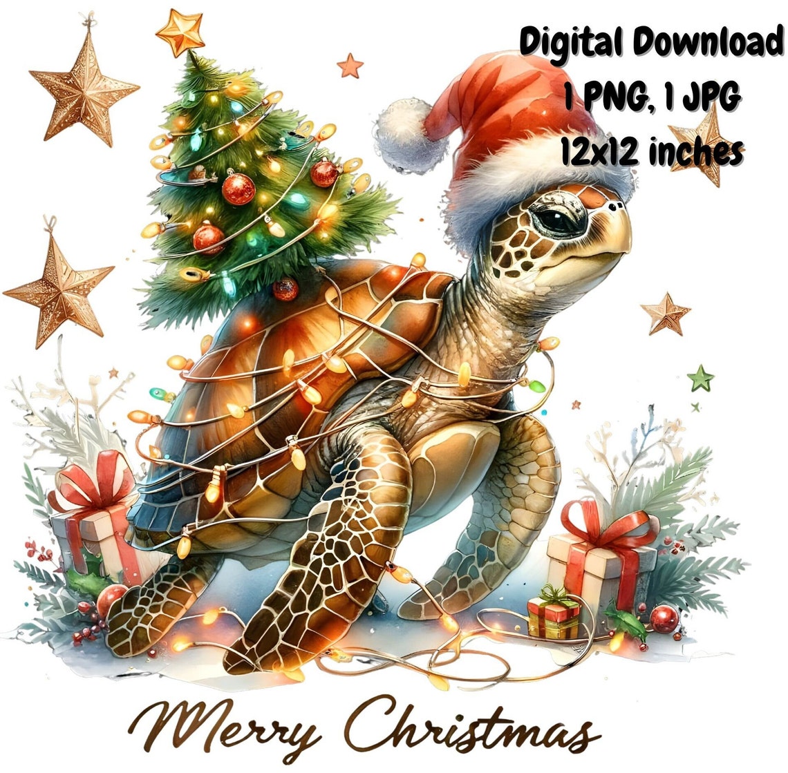 Christmas Sea Turtle Watercolor Clipart (digital Download) - Etsy