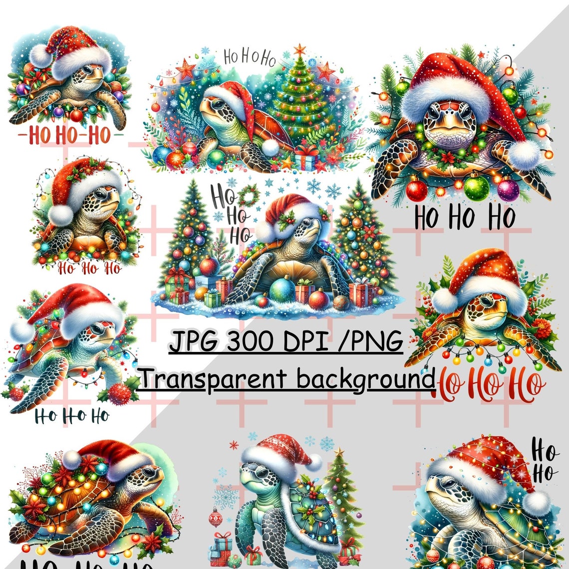 Sea Turtle Christmas Clipart Bundle: Santa Turtle PNG (digital Download ...