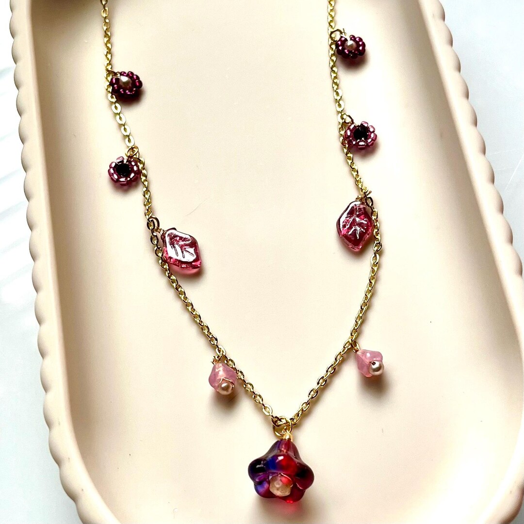 Shades of Spring Dainty Pink Flower Charm Pendant Necklace, Delicate ...