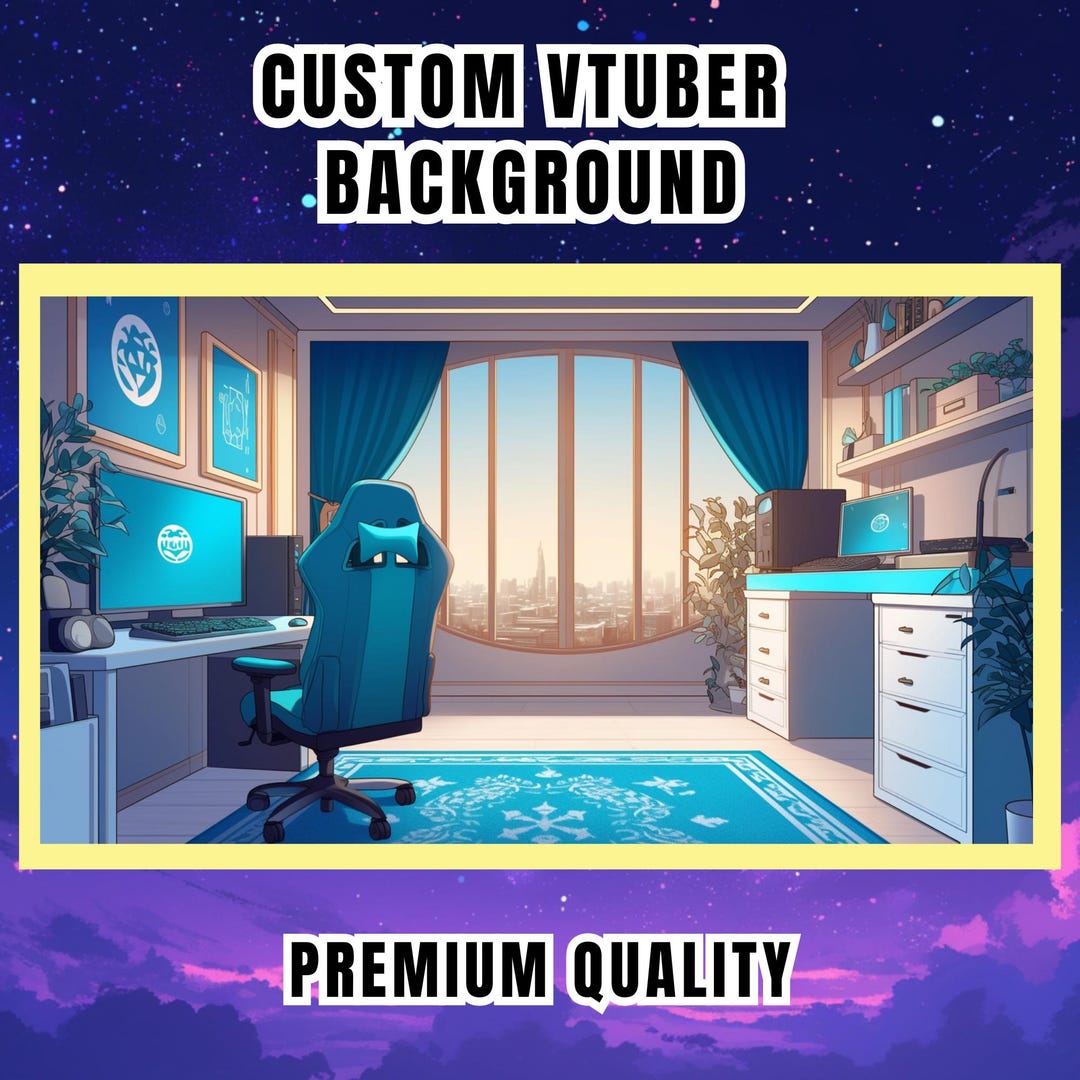 Custom Vtuber Background Game Room Stream Desk Cute Animated Vtuber ...