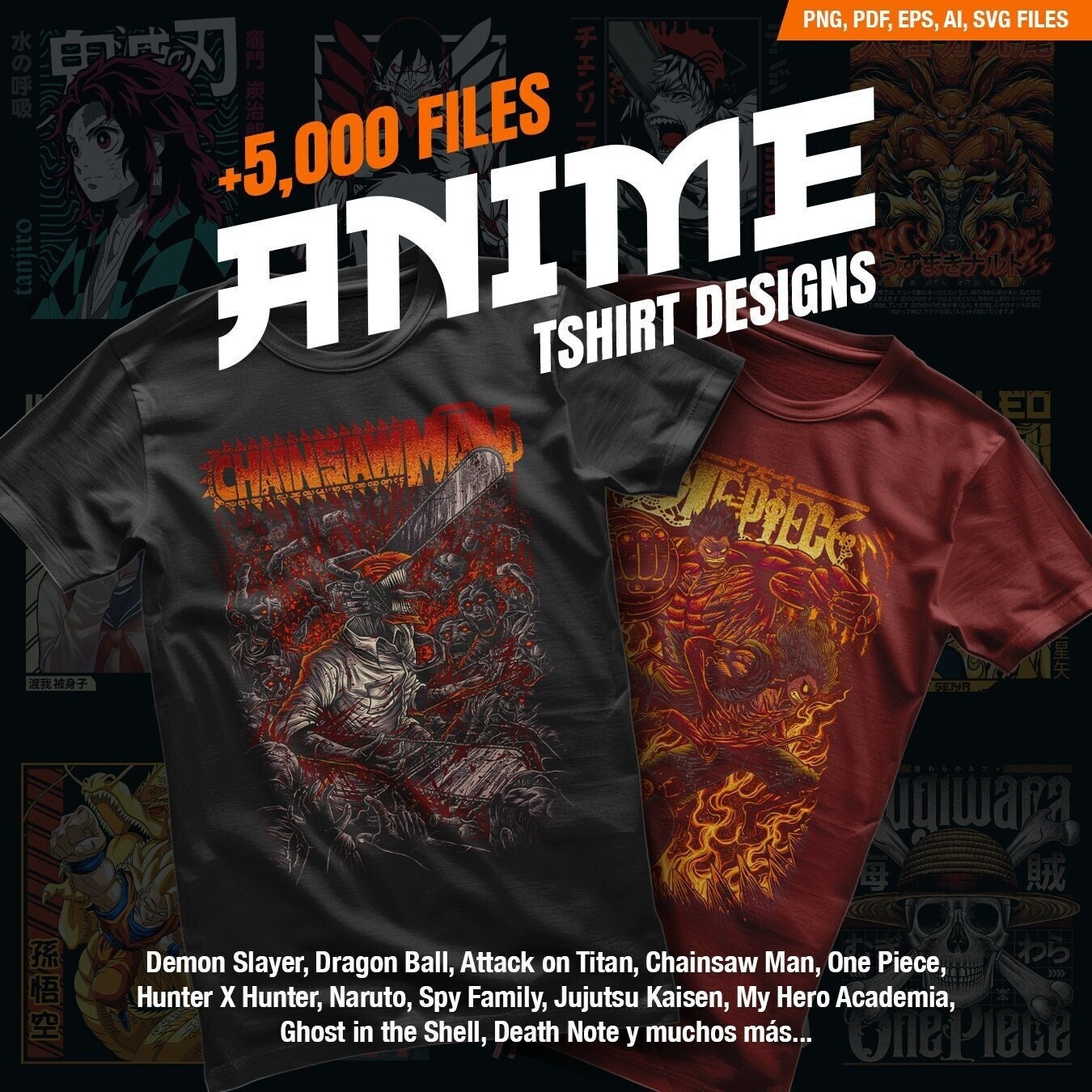 Super Bundle Anime Premium Pack Tshirt Designs, +5000 Anime Designs for ...