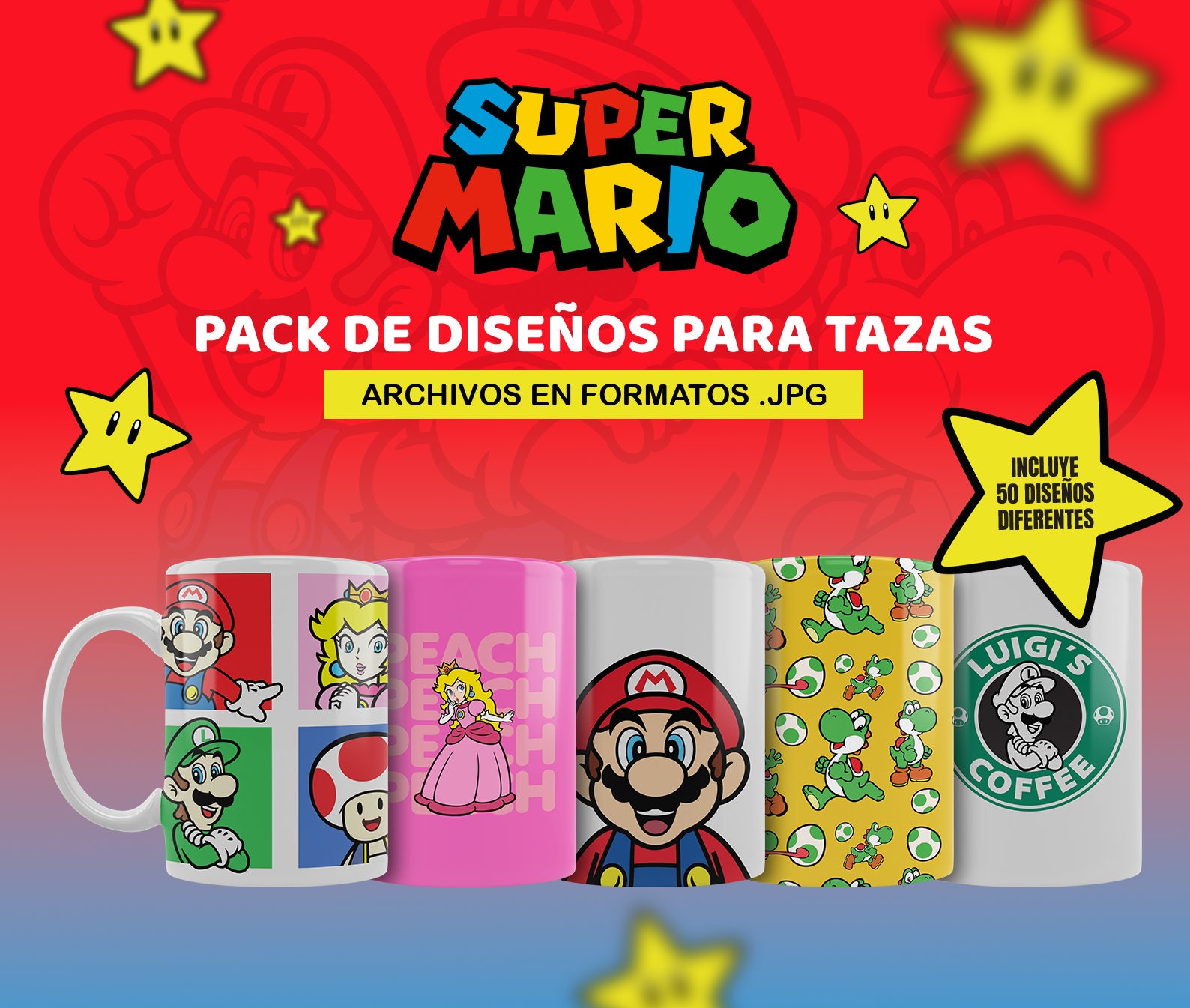 Super Mario Bros Mugs Design Pack, Mario and Luigi Pack of 45 Designs ...