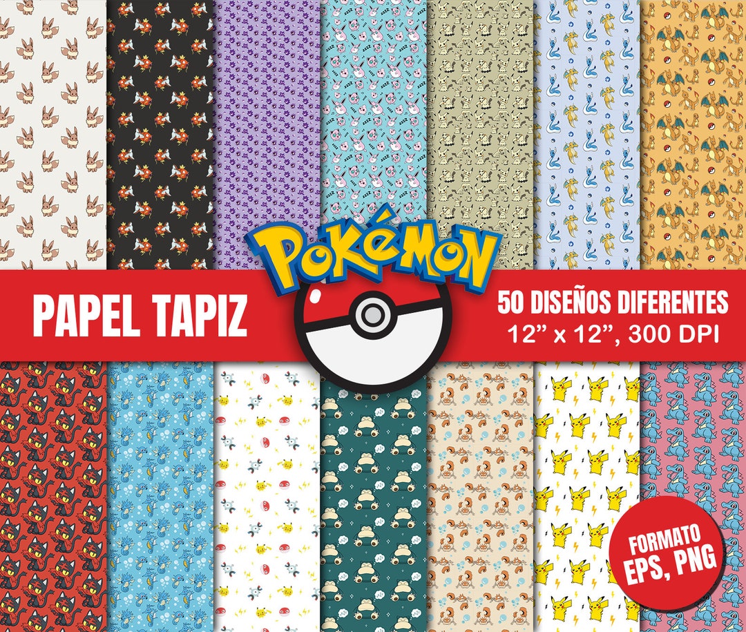 50 Pokemon Digital Paper, Printable Scrapbooking Designs, Pattern ...