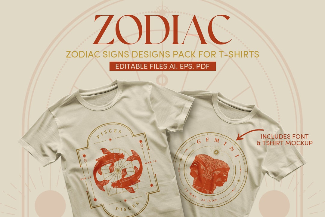 Zodiac Signs T-shirt Designs EPS, AI, PDF, Zodiac Signs Designs for T ...