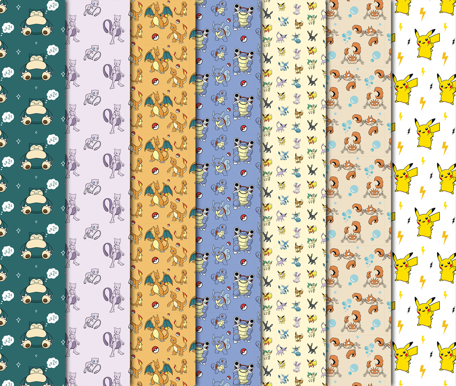 50 Pokemon Digital Paper, Printable Scrapbooking Designs, Pattern ...