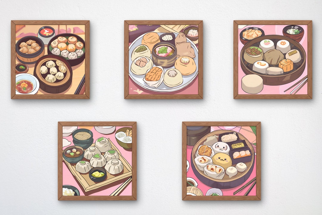 Set of 5 Anime Dim Sum Digital Prints 12x12 Inches Instant Download ...