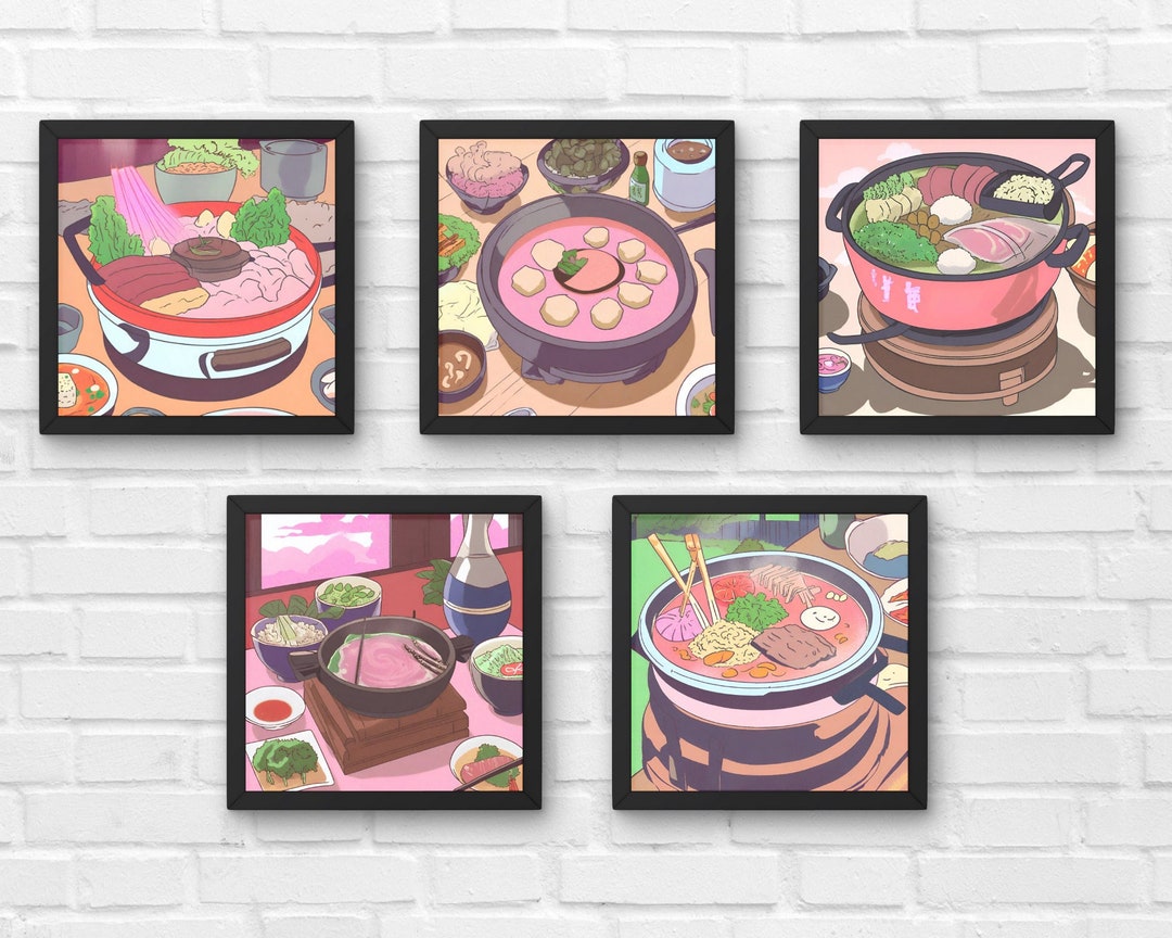 Set of 5 Anime Hotpot Digital Prints 12x12 Inches Instant Download ...