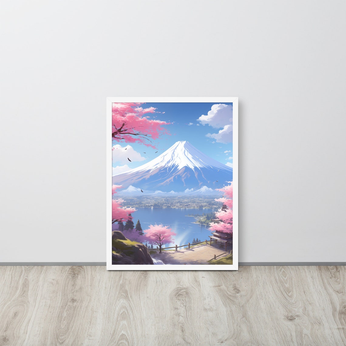 Anime Style Mount Fuji Framed Poster Japanese Art Print, Fujiyama Wall ...