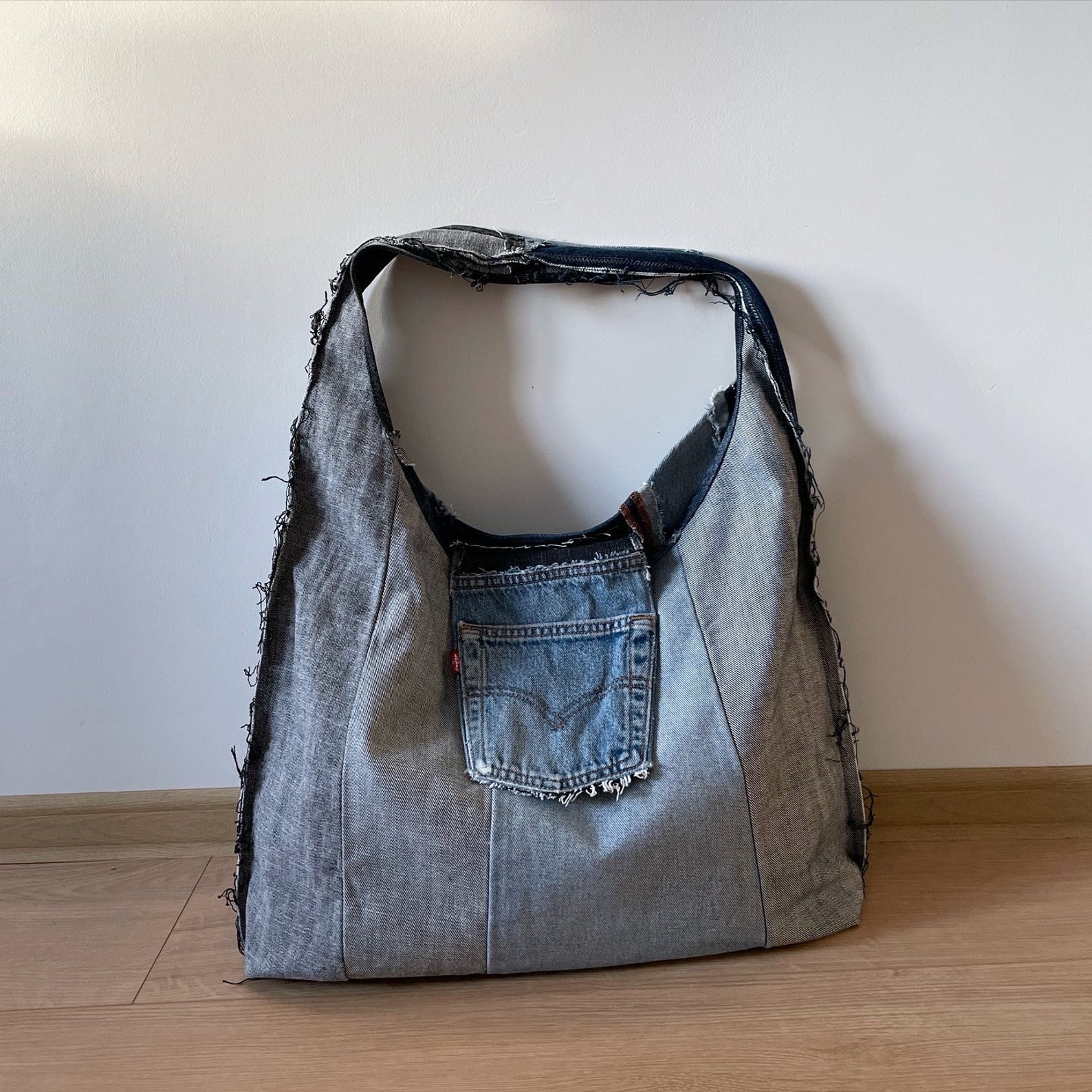 Unique Vintage Style Tote Bag Upcycled Jeans Bag One of a Kind Denim ...