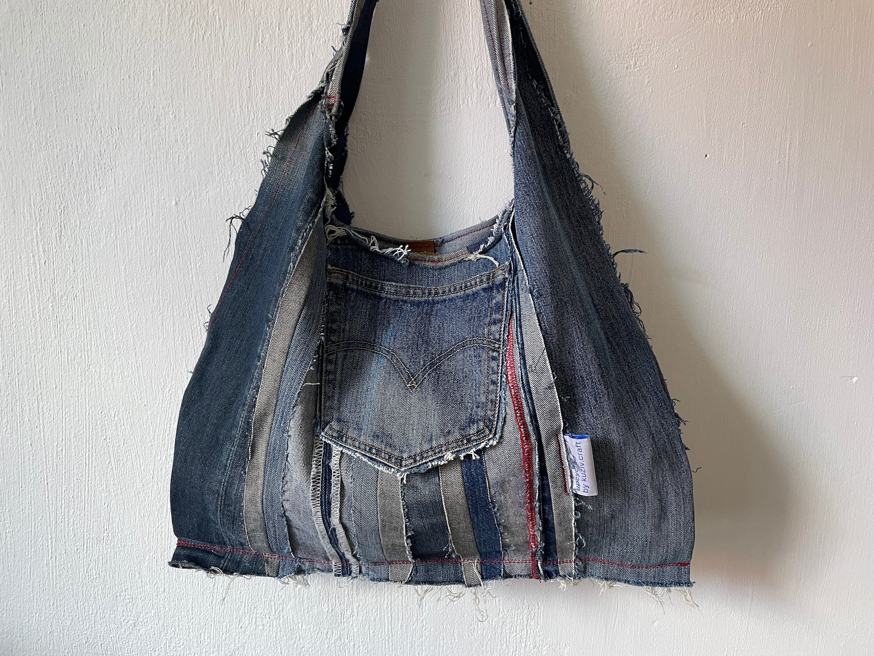 Vintage Jeans Bag Large Denim Bag Double Sided Bag Tote Bag Upcycled ...