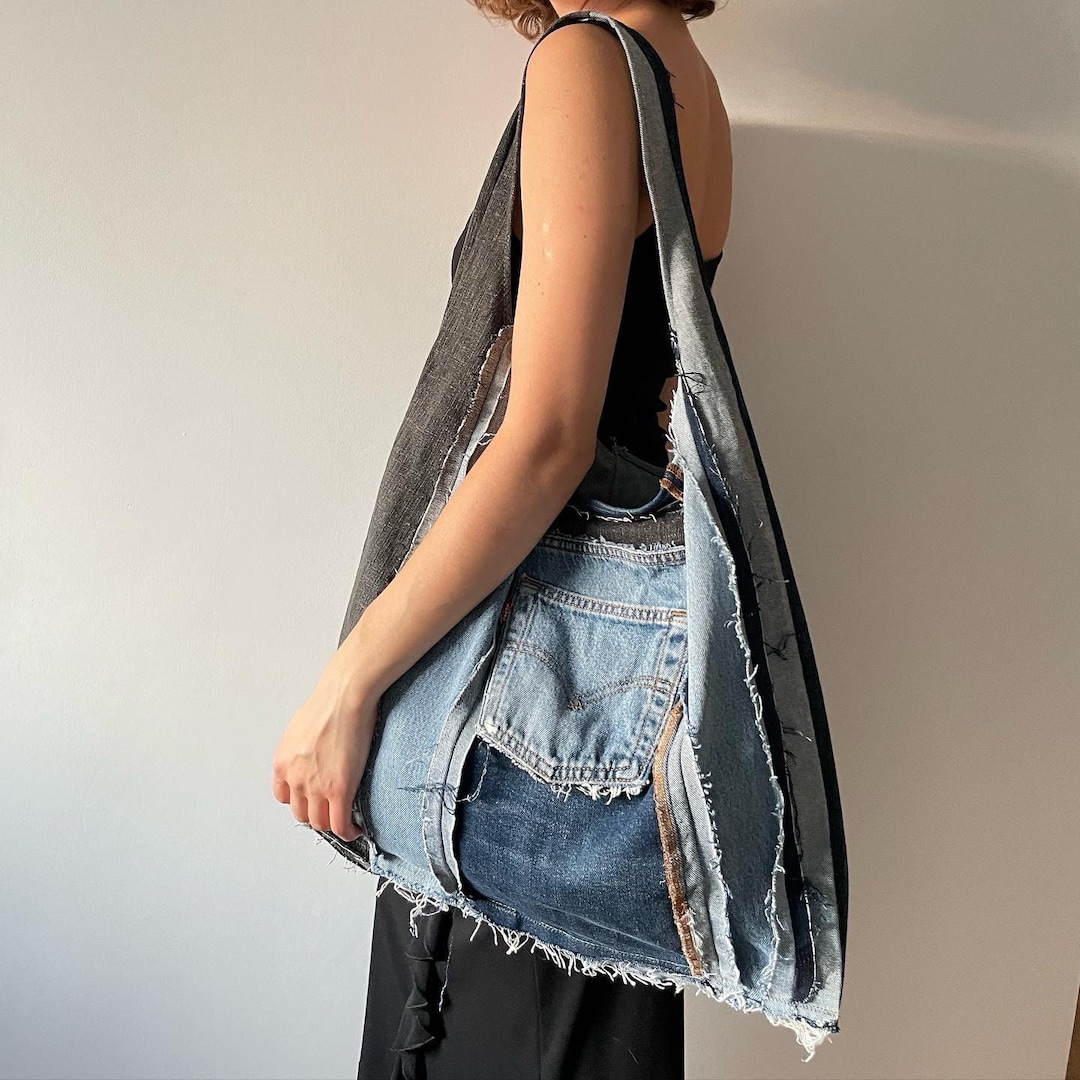 Denim Bag Denim Tote Bag Upcycled Jeans Bag One of a Kind Denim ...