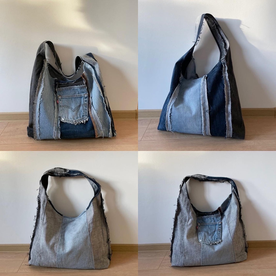 Unique Vintage Style Tote Bag Upcycled Jeans Bag One of a Kind Denim ...