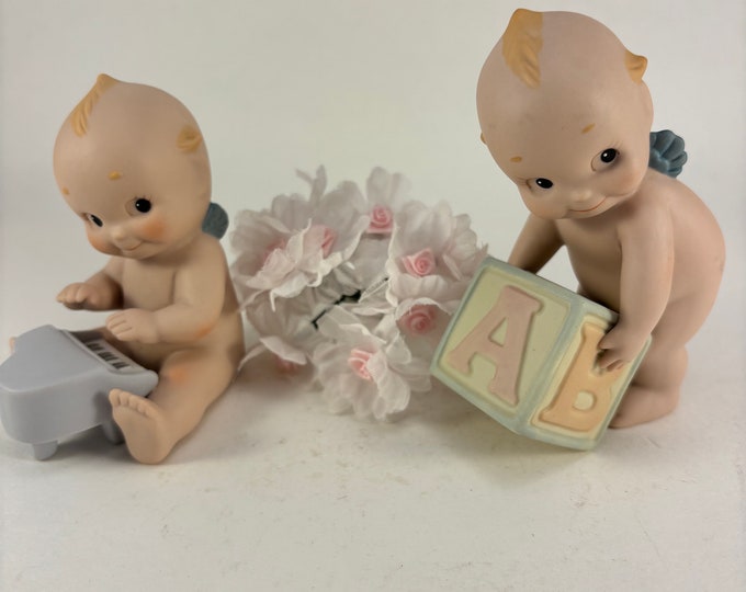 Two Kewpie Figurines-baby With Piano and Baby With Block - Etsy