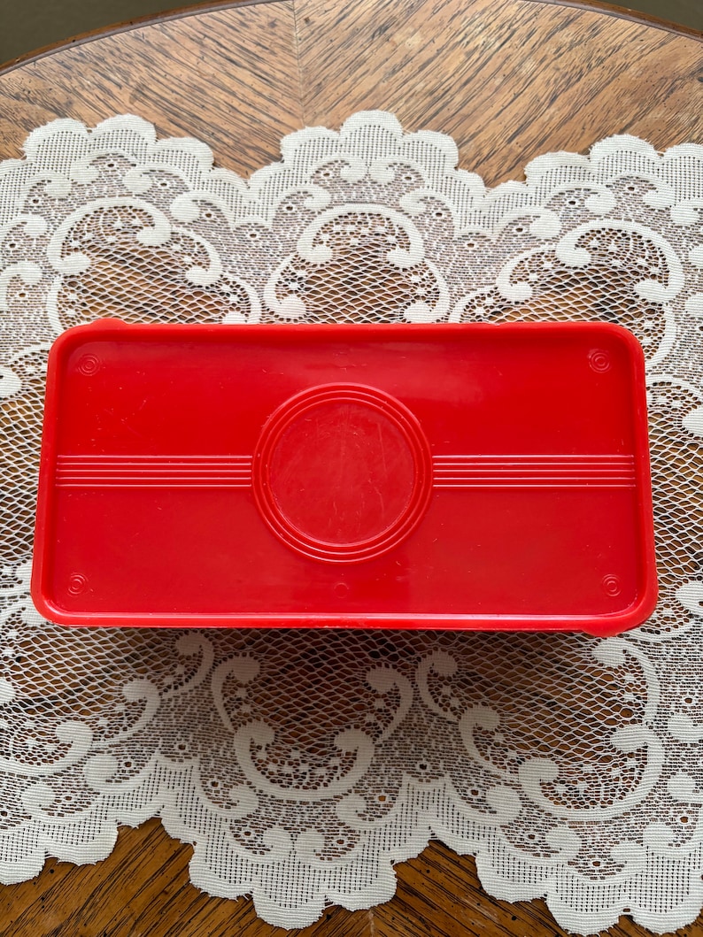 Mid Century Red Plastic Storage Box - Etsy