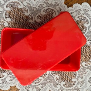 Mid Century Red Plastic Storage Box - Etsy