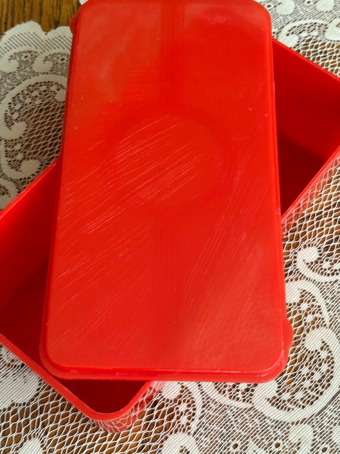 Mid Century Red Plastic Storage Box - Etsy