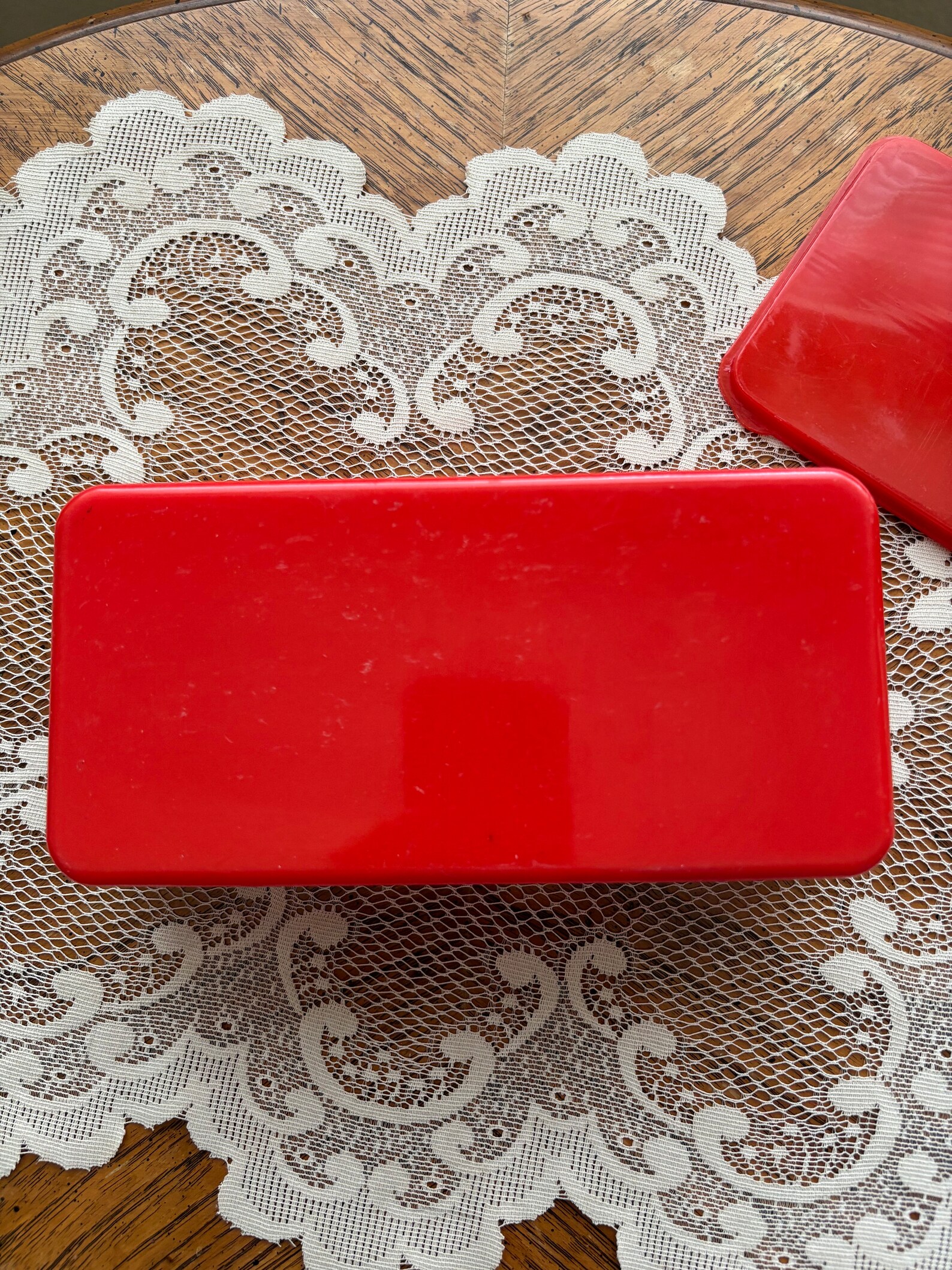 Mid Century Red Plastic Storage Box - Etsy