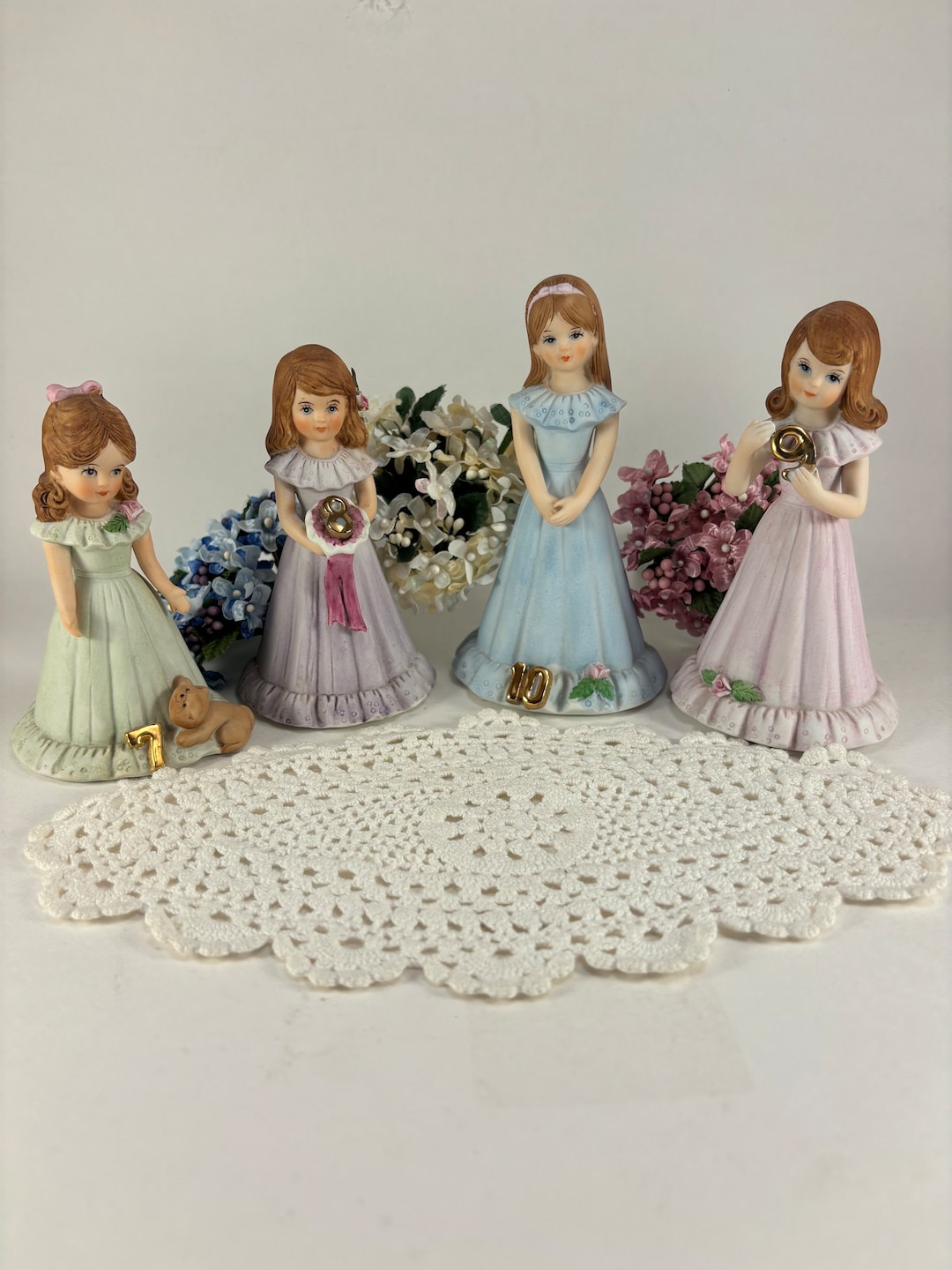 1980's Enesco Growing up Birthday Girls Figurines Ages 7-10 - Etsy