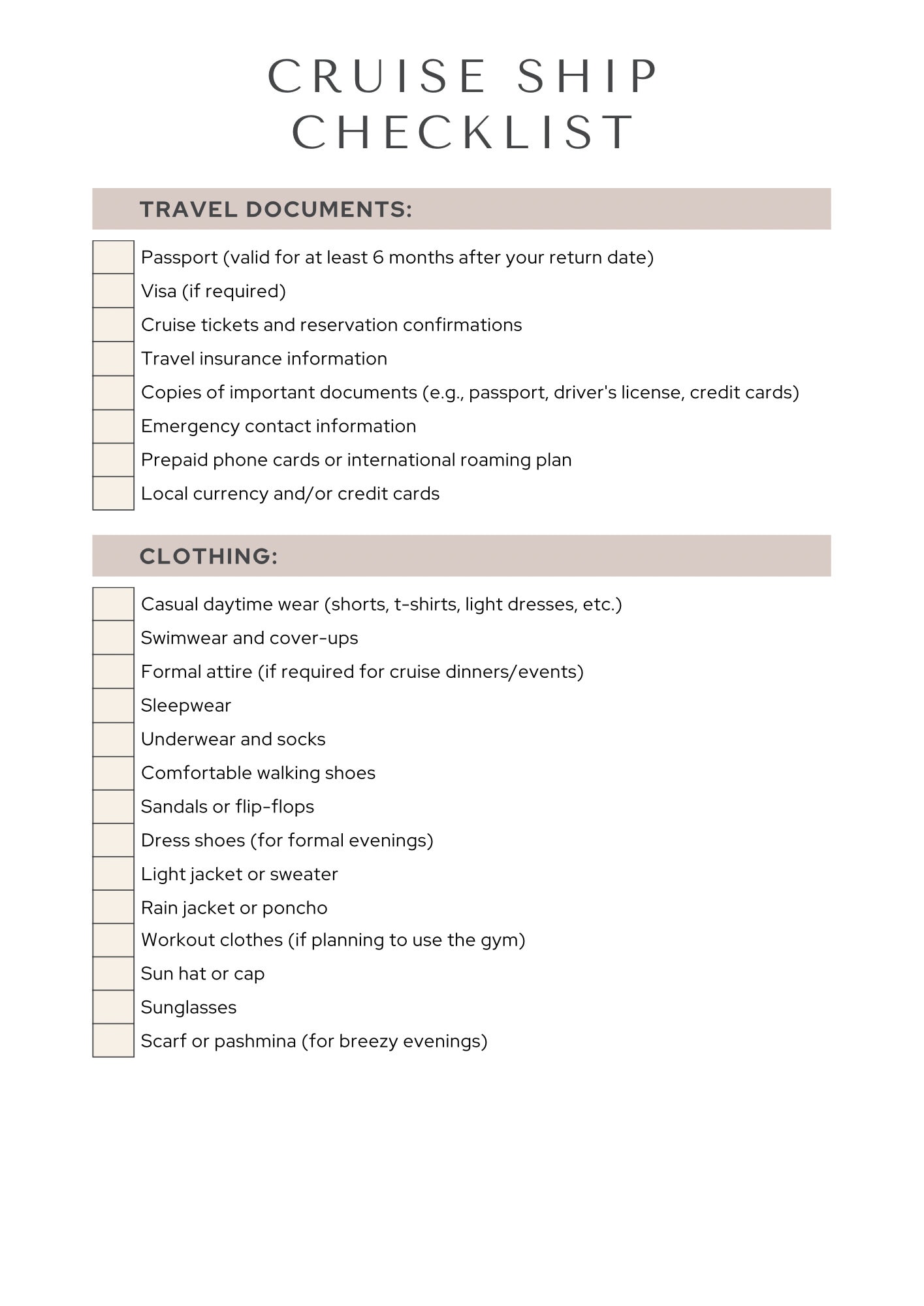 Essential Cruise Ship Checklist 3-page Printable PDF Cruise - Etsy