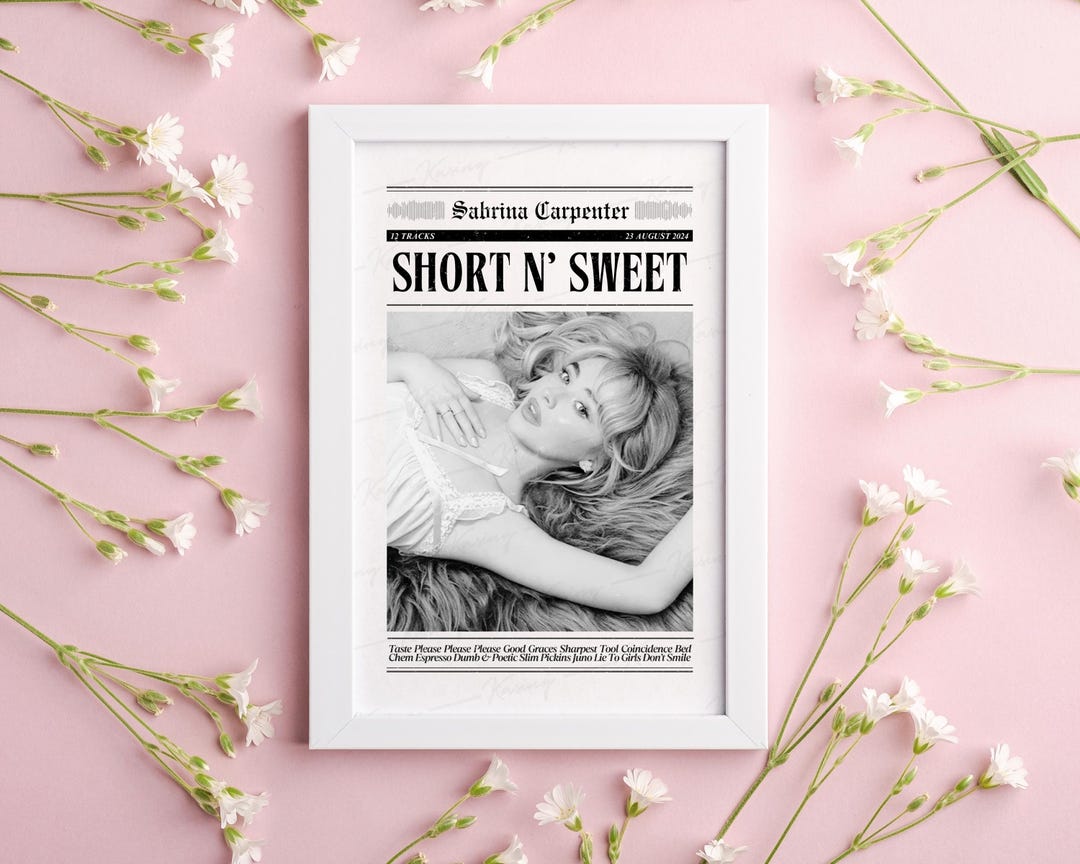 Short N' Sweet Sabrina Carpenter Album Cover Newspaper Black White ...