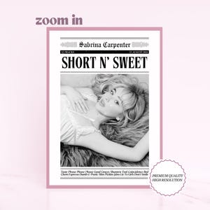 Short N' Sweet Sabrina Carpenter Album Cover Newspaper Black White ...