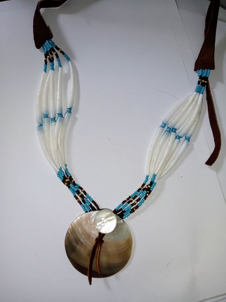 Native American Indian Dentalium Shell Beaded Choker Necklace Large ...