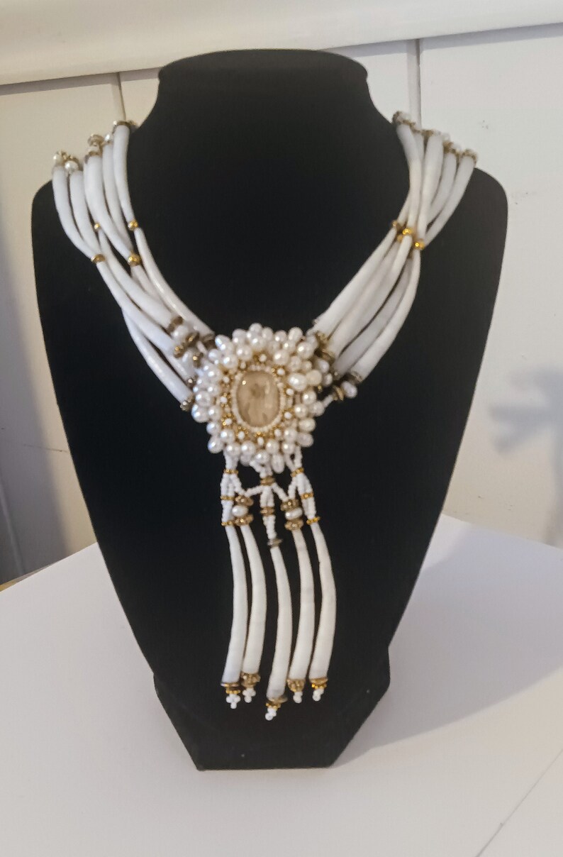 Native American Indian Dentalium Shell Beaded 6 Strand Necklace With ...