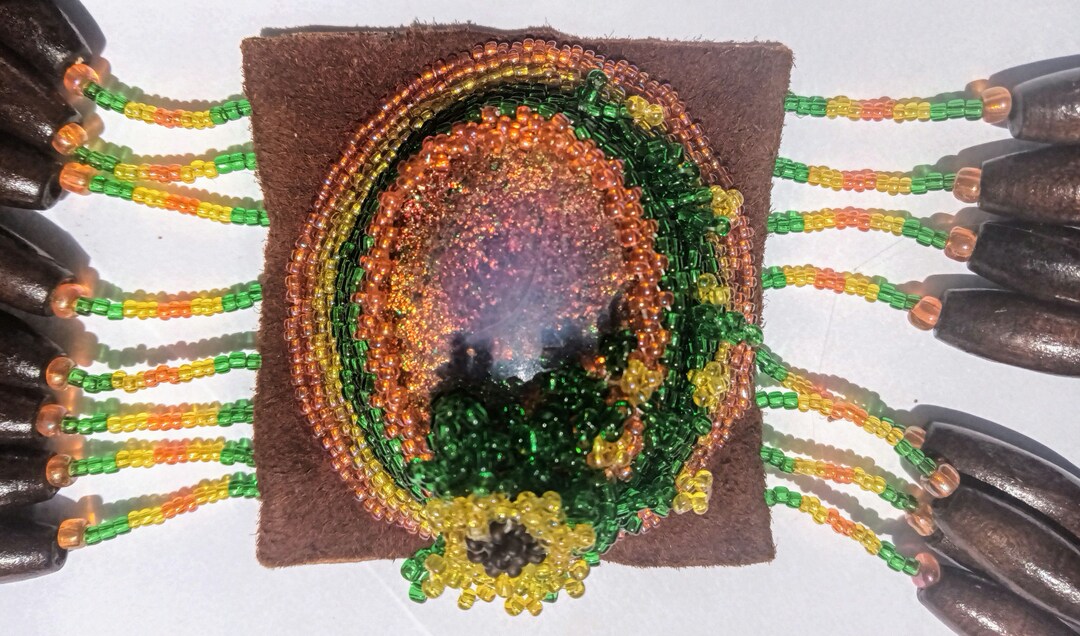 Handmade Native American Beaded Glass Cabochon 8 Strand Wide Choker ...