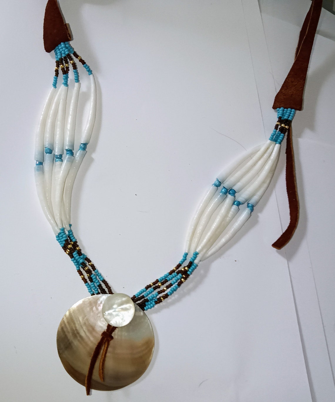 Native American Indian Dentalium Shell Beaded Choker Necklace Large ...