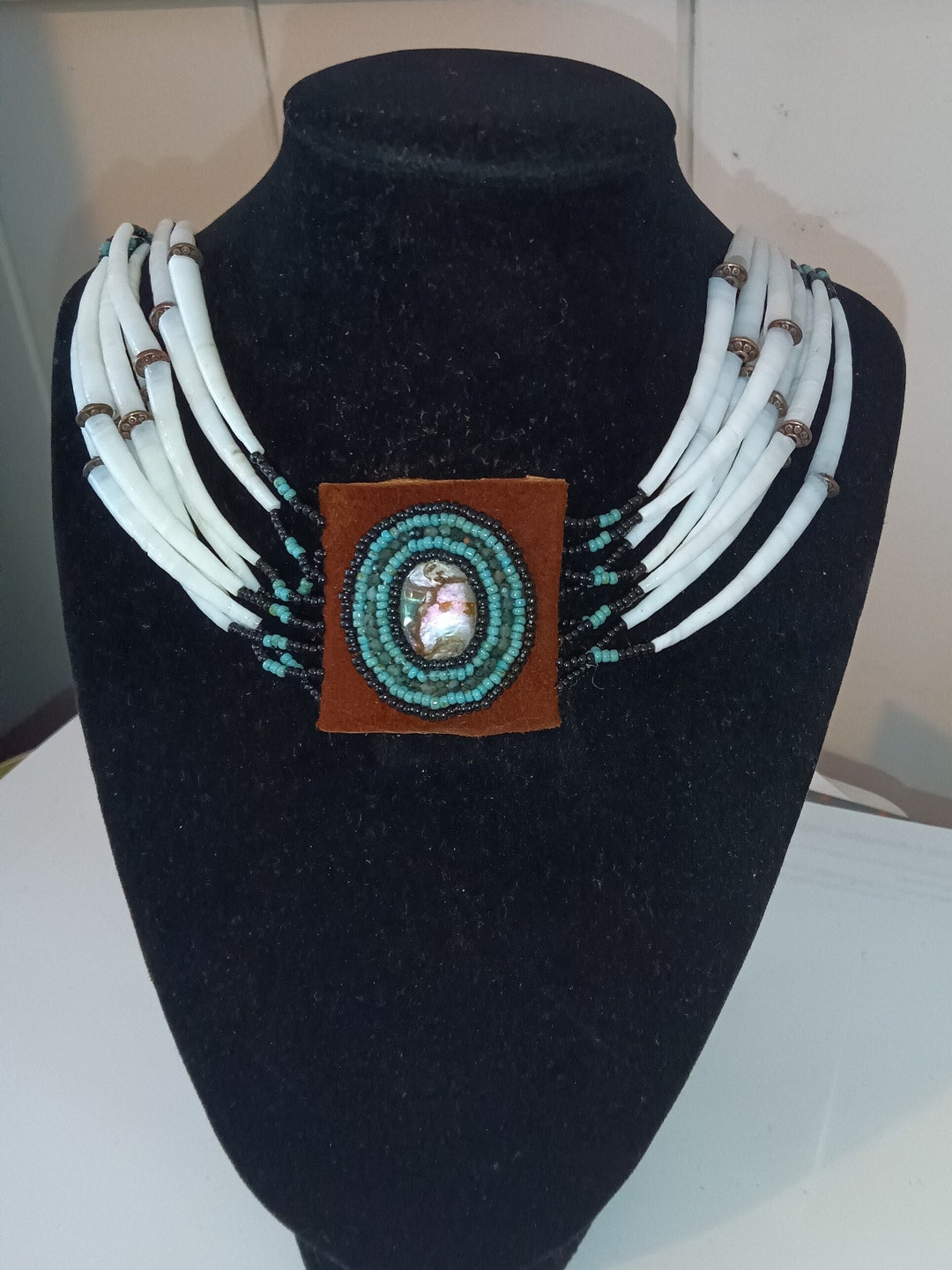 Native American Indian Beadwork Dentalium Shell 8 Strand Necklace ...