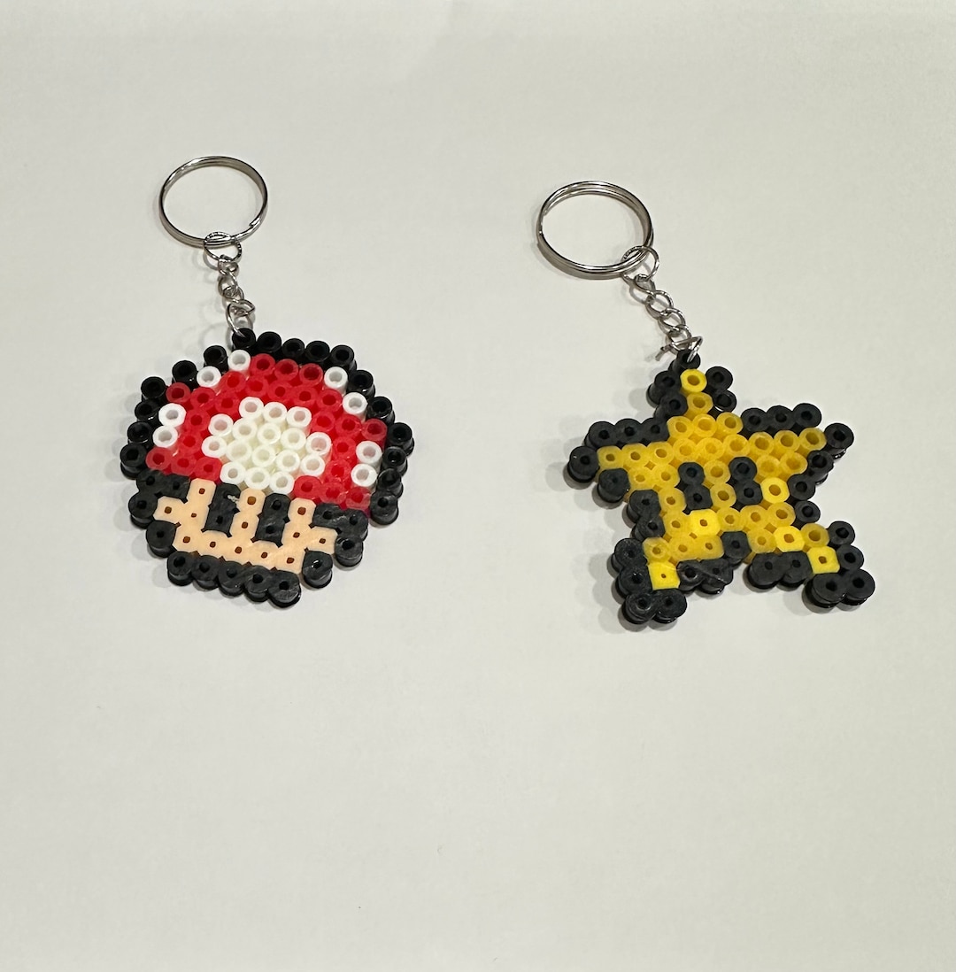 Mario Mushroom and Star Perler Beads Keychain - Etsy