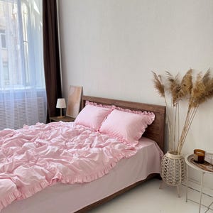 Light Pink Ruffle Bedding Set – 100% Cotton Boho Bedding - Etsy