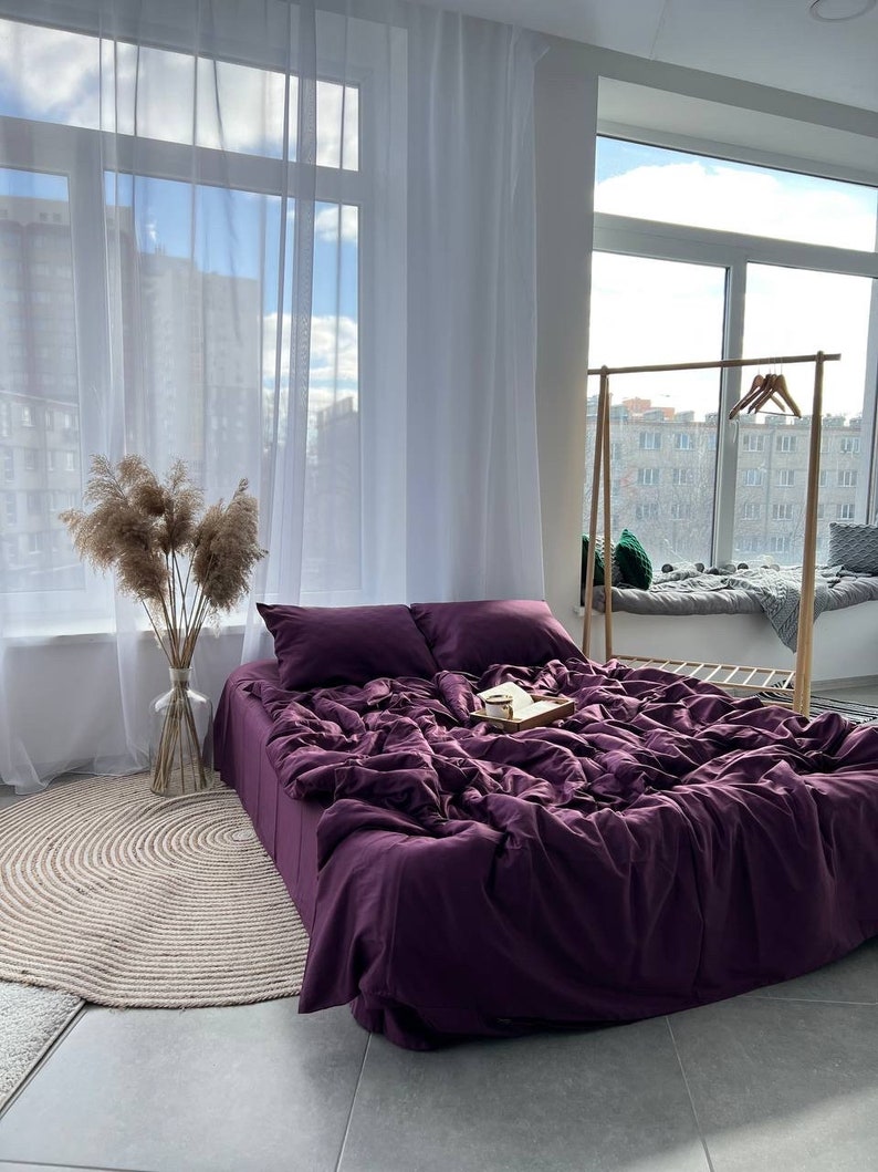 Luxurious Plum Satin Bedding Set - Made of 100% Cotton, Customizable ...