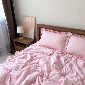 Light Pink Ruffle Bedding Set – 100% Cotton Boho Bedding - Etsy