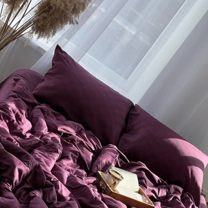 Plum Satin 100% Cotton Bedding Set 4 Pieces for Queen or King Beds ...