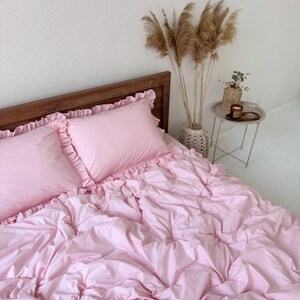 Light Pink Ruffle Bedding Set – 100% Cotton Boho Bedding - Etsy