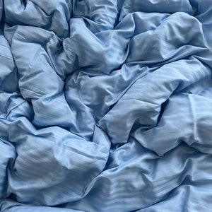 Bedding Set Full Light Blue Stripe Satin 100% Cotton.4 Piece Set ...