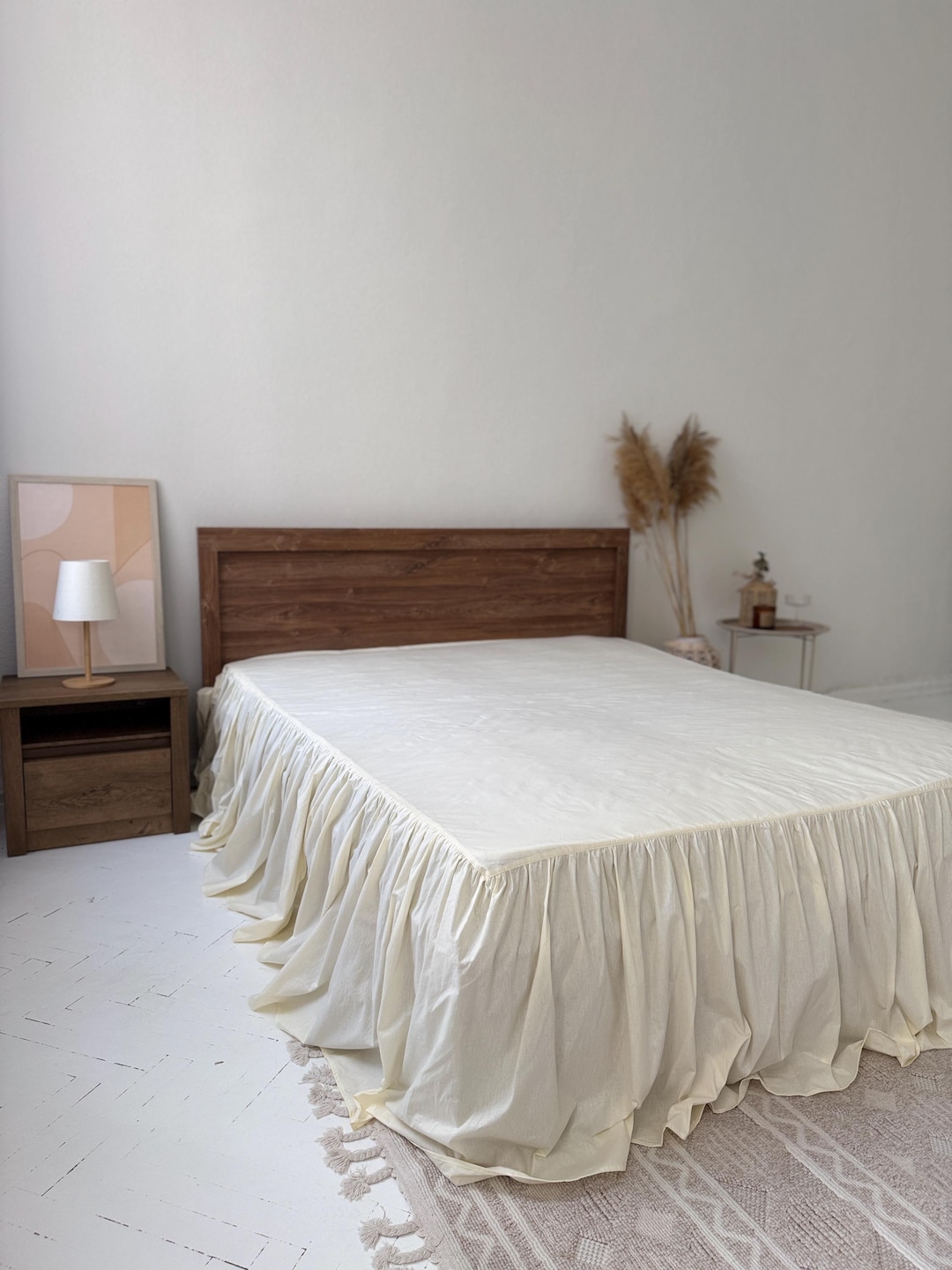 Natural 100 % Cotton Bedskirt/ruffled Bed Skirt/bed Skirt Queen,king ...