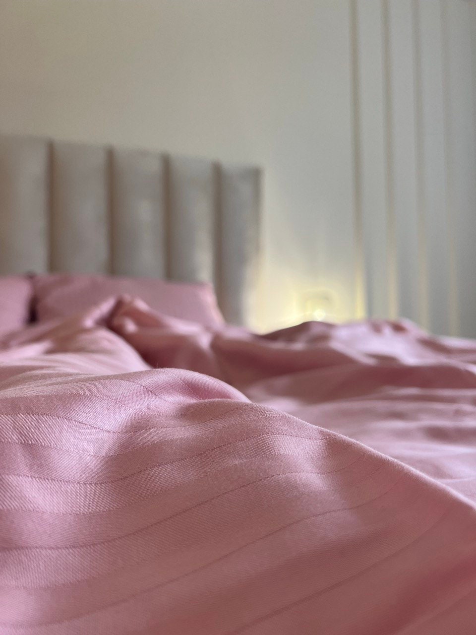 Pink Stripe Satin 100% Cotton Bedding Set: Duvet Cover, 2 Pillowcases ...