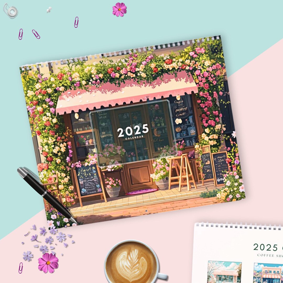 2025 Floral Wall Calendar, Coffee Shop Aesthetic & Birth Flowers Décor ...