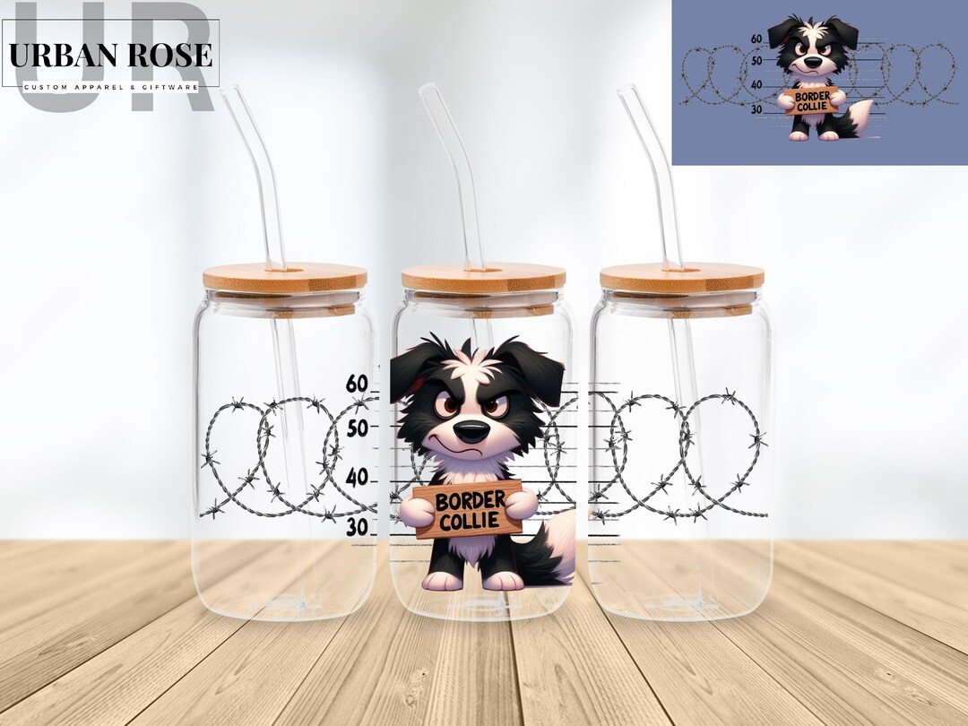 Border Collie Dog 16 Oz Libbey Glass Can Wrap Png Sublimation Digital ...