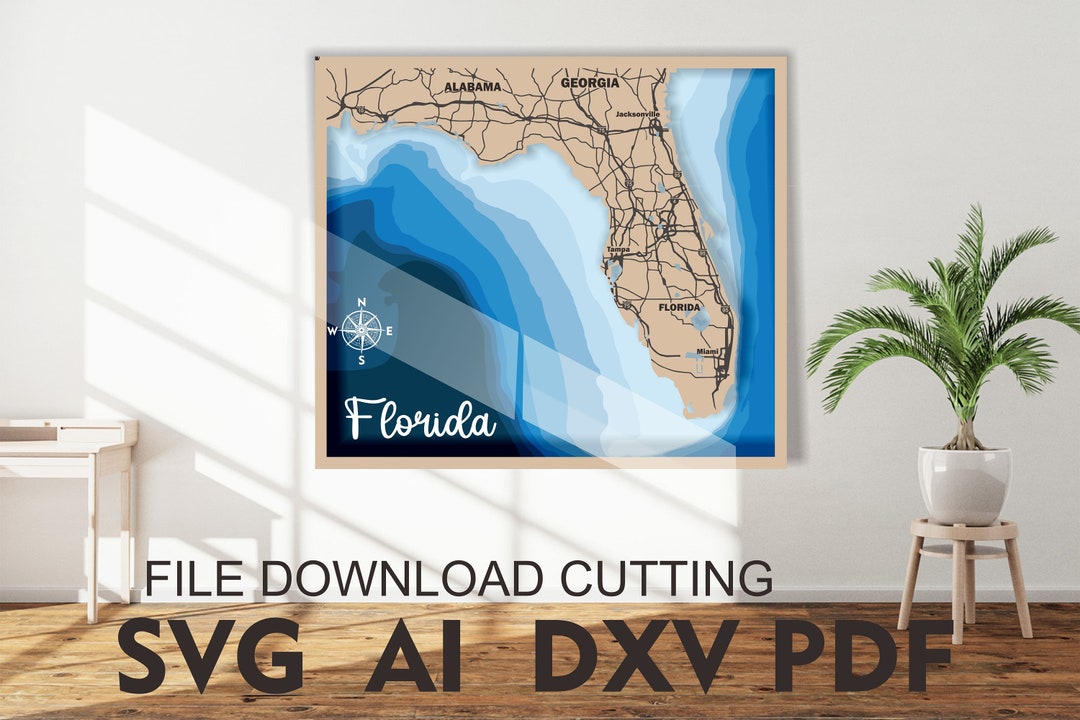 Florida Digital File Cnc PDF SVG Florida State Bathymetric - Etsy